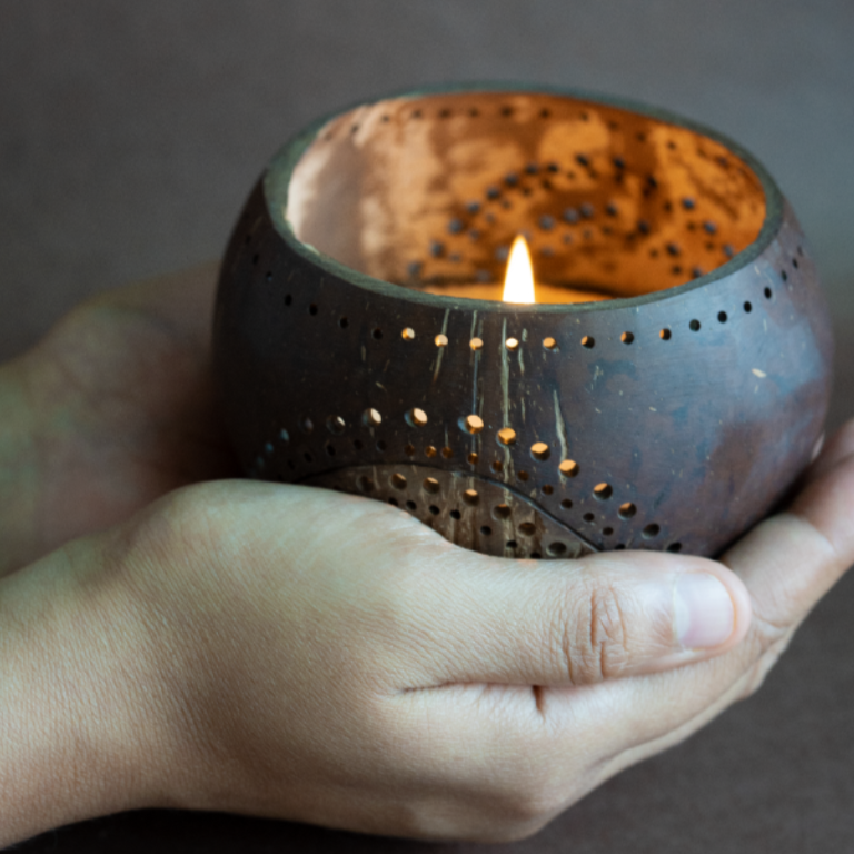 Coconut Shell Lantern: Hand Carved Coconut Shell Candle Holder – Clan Earth